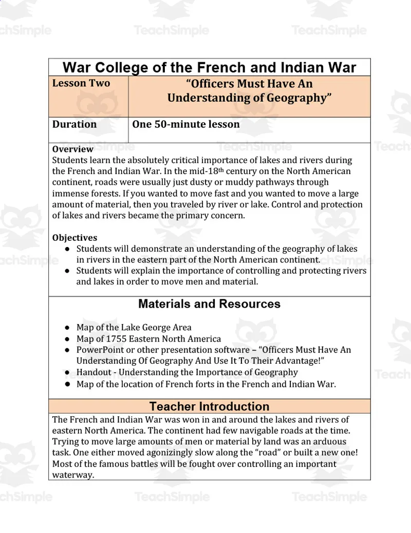 French and Indian War: Importance of Geography Lesson by Teach Simple