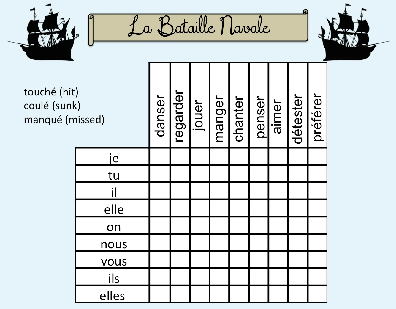 French: Battleship Conjugation Game by Teach Simple