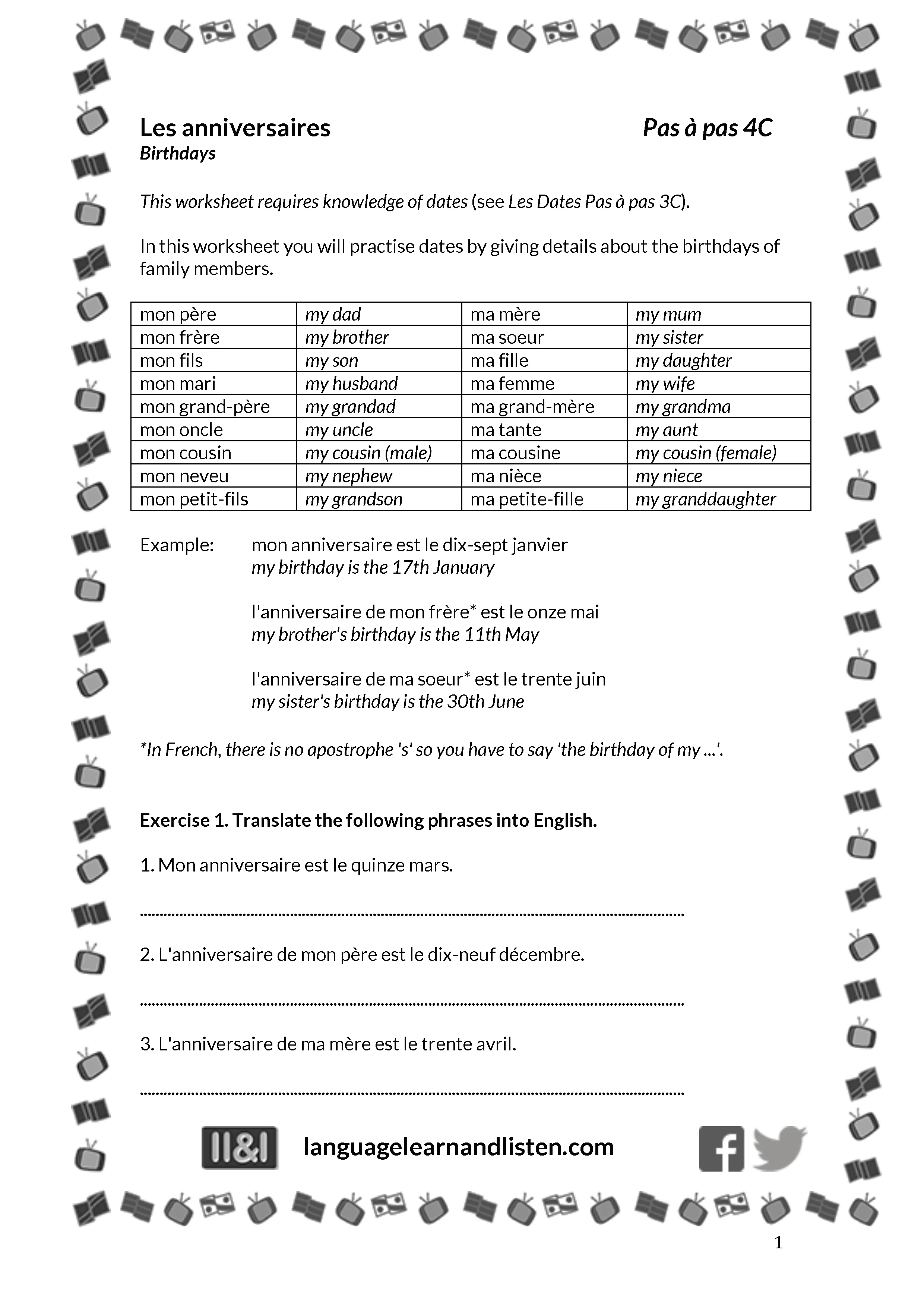 French - Birthdays by Teach Simple