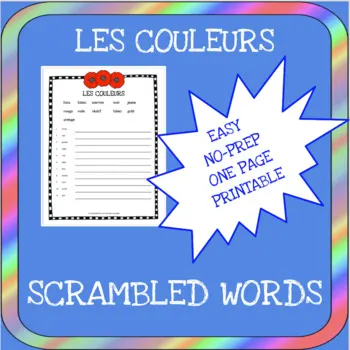 French: Colors Scrambled Words Worksheet by Teach Simple
