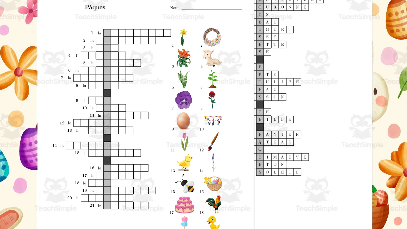 French Crossword about Easter - Pâques by Teach Simple