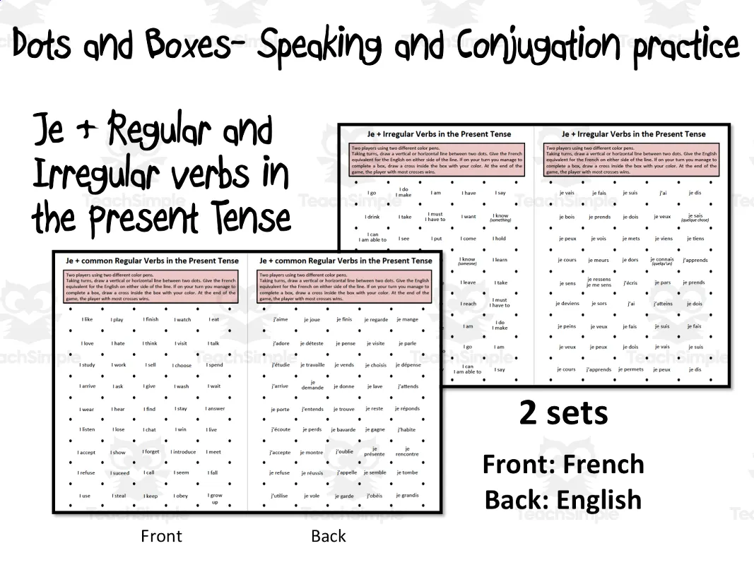 French: Dots and Boxes- Grammar- Je + common verbs in the Present by ...