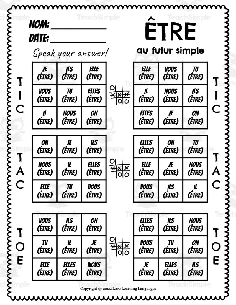 French: Etre Futur Simple Tic Tac Toe Game by Teach Simple French: Etre Futur Simple Tic Tac Toe Game by Teach Simple