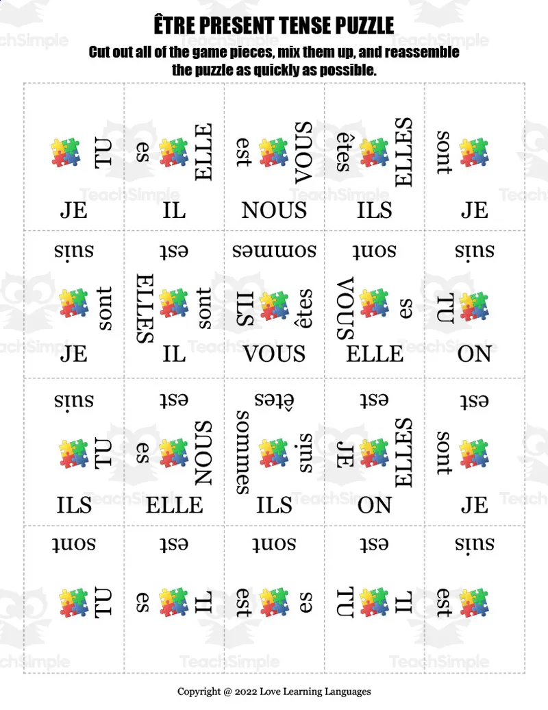 French: Etre Present Tense Puzzle by Teach Simple