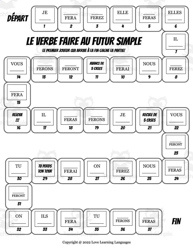French: Faire Conjugation Board Game - Futur Simple by Teach Simple