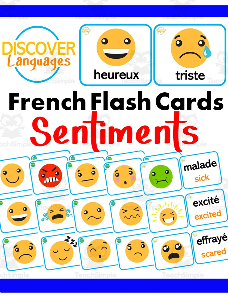 French Flash Cards - Feelings - Emotions - Sentiments by Teach Simple