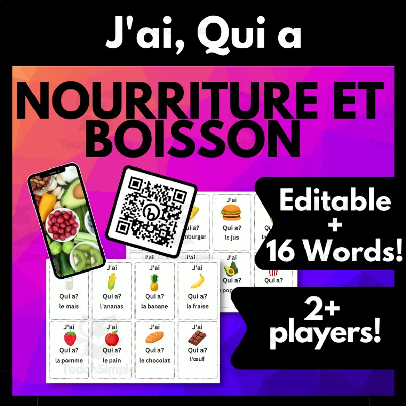French Food Vocabulary Game Nourriture et Boisson Jeu de Vocabulaire by ...