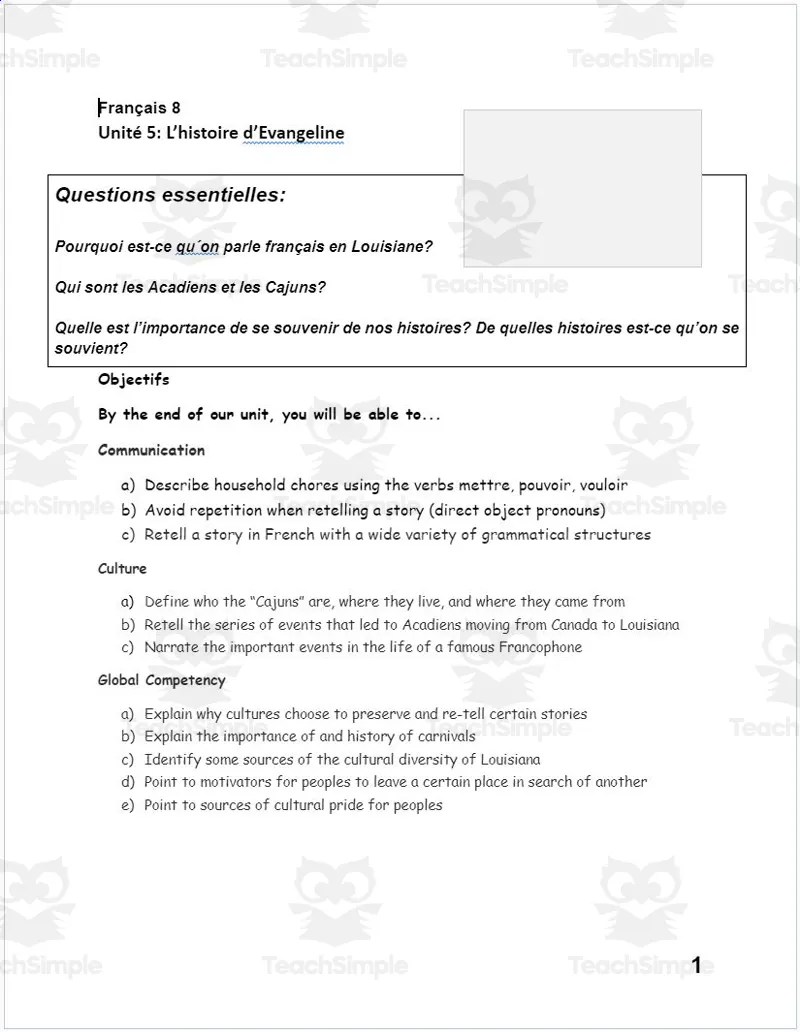 French: Histoire d'Evangeline by Teach Simple