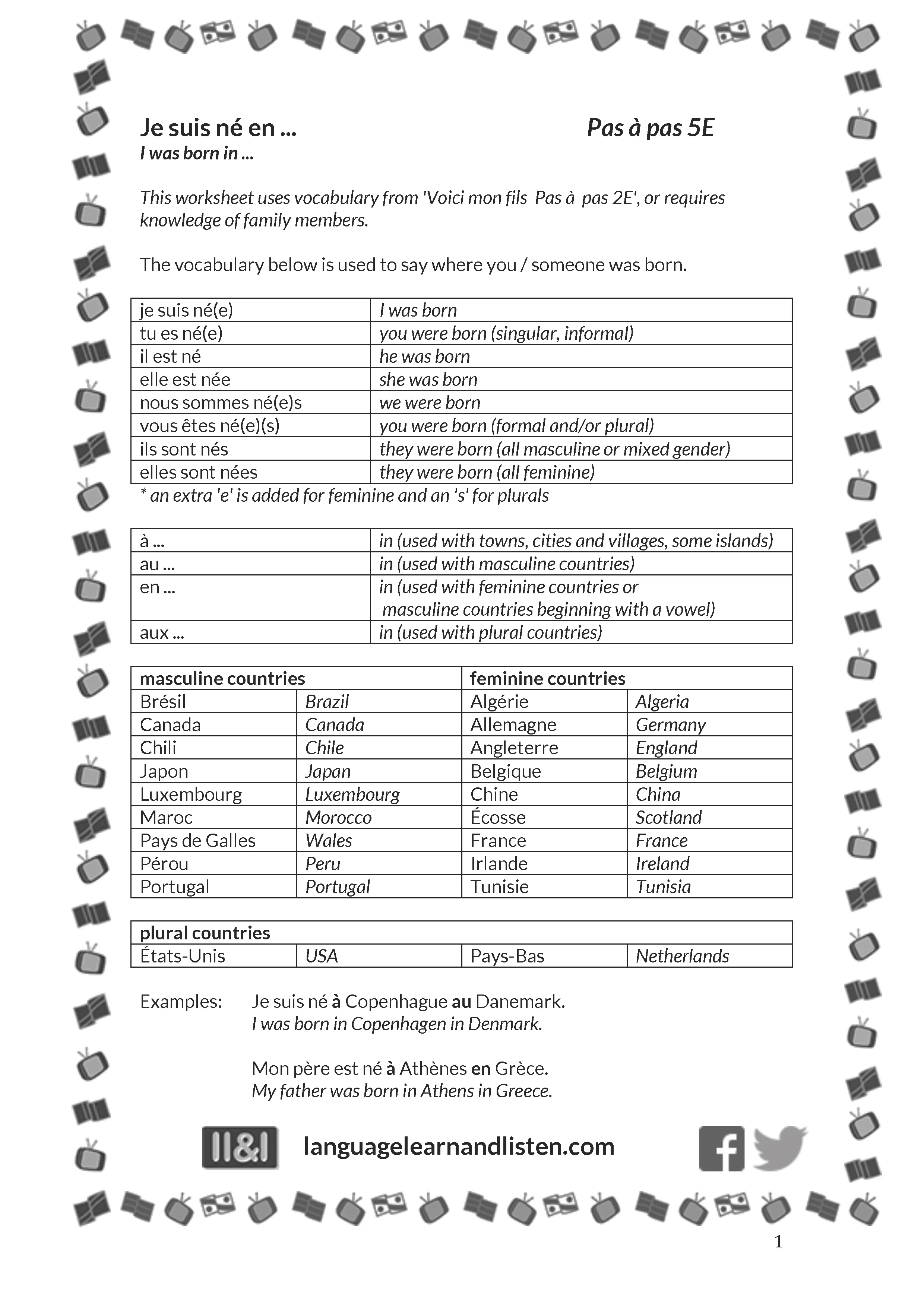 French - I was born in ... by Teach Simple