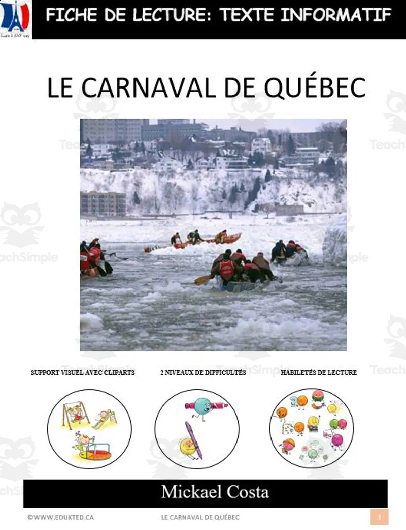 French: Reading comprehension worksheets: Le carnaval de Québec by ...
