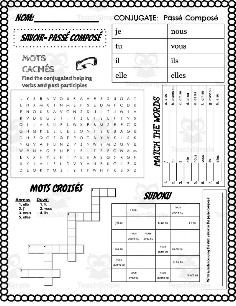 French: Savoir Conjugation Worksheet by Teach Simple
