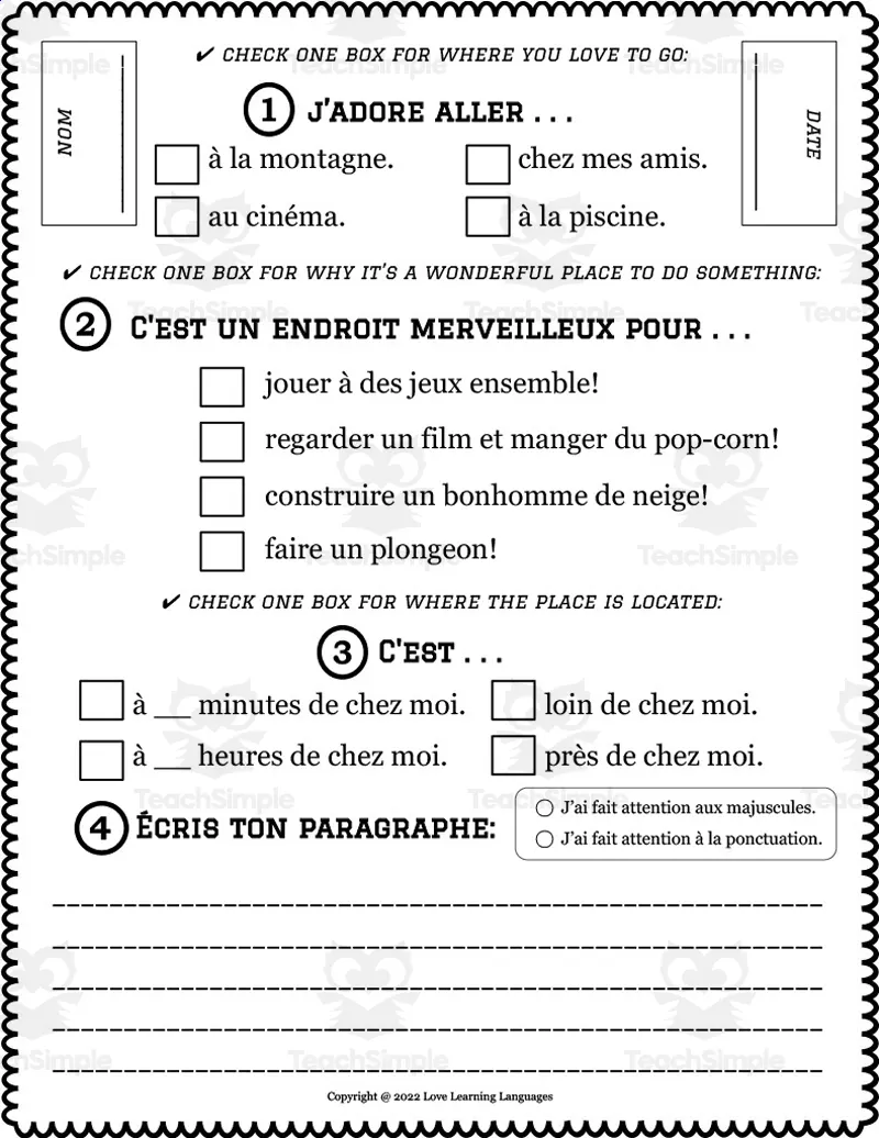 French: Sentence Builder Worksheets by Teach Simple