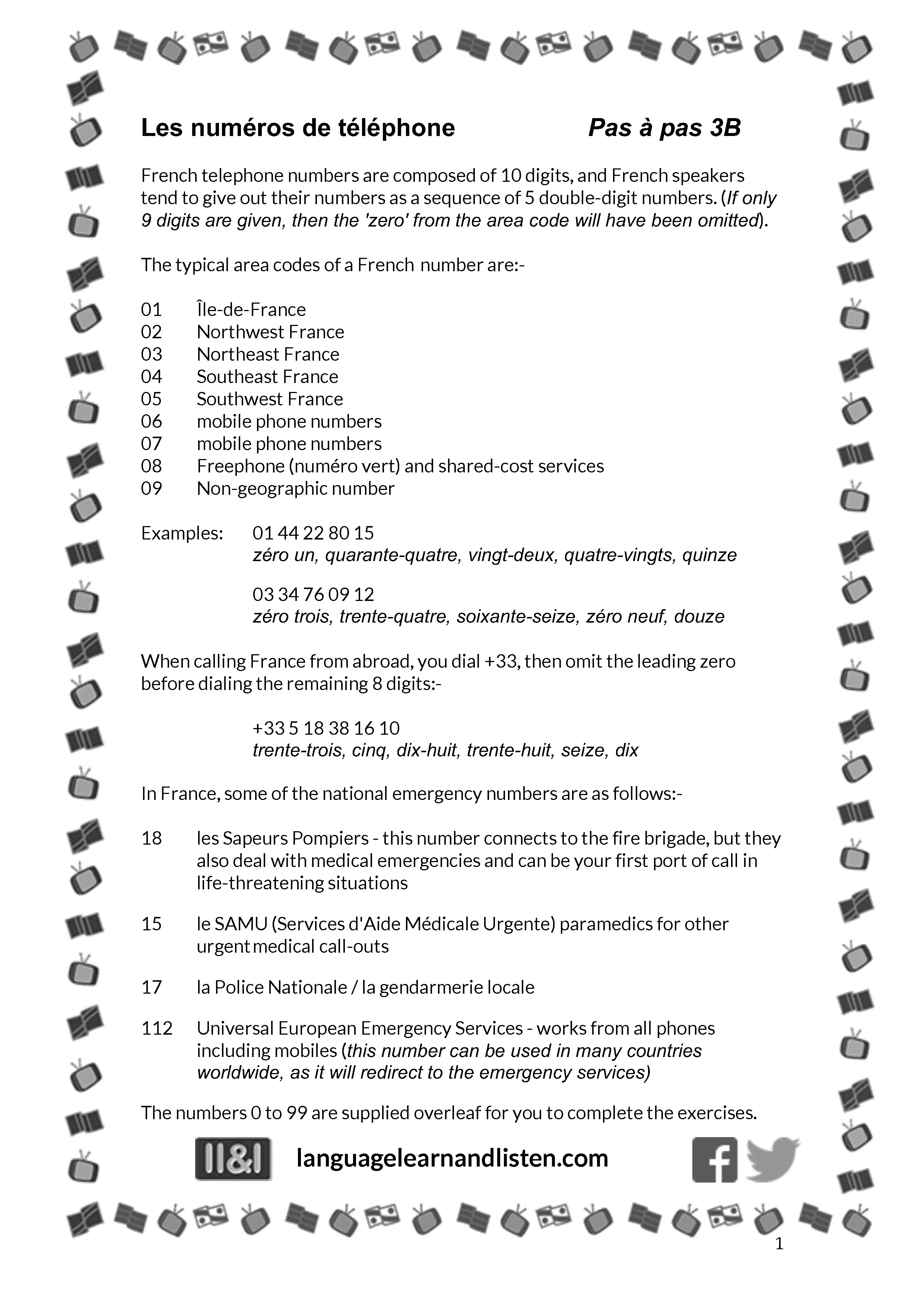 French - Telephone numbers by Teach Simple