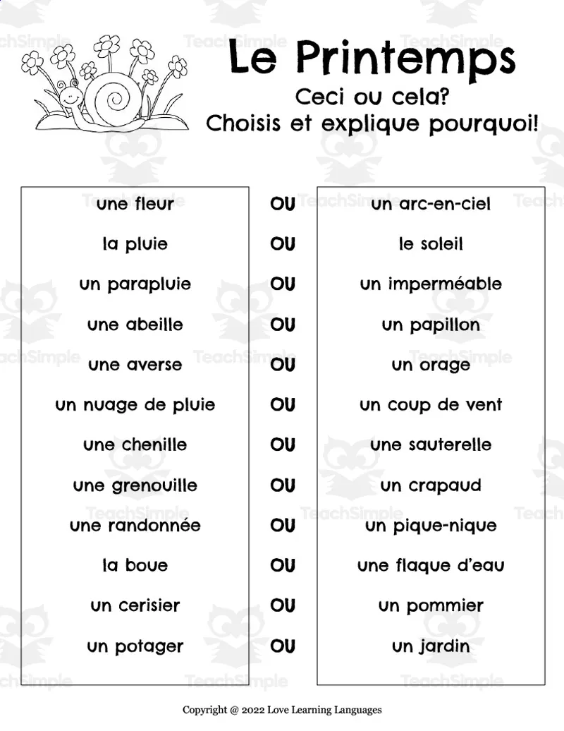 French: This or That Spring Worksheet - Le Printemps Ceci ou cela? by ...