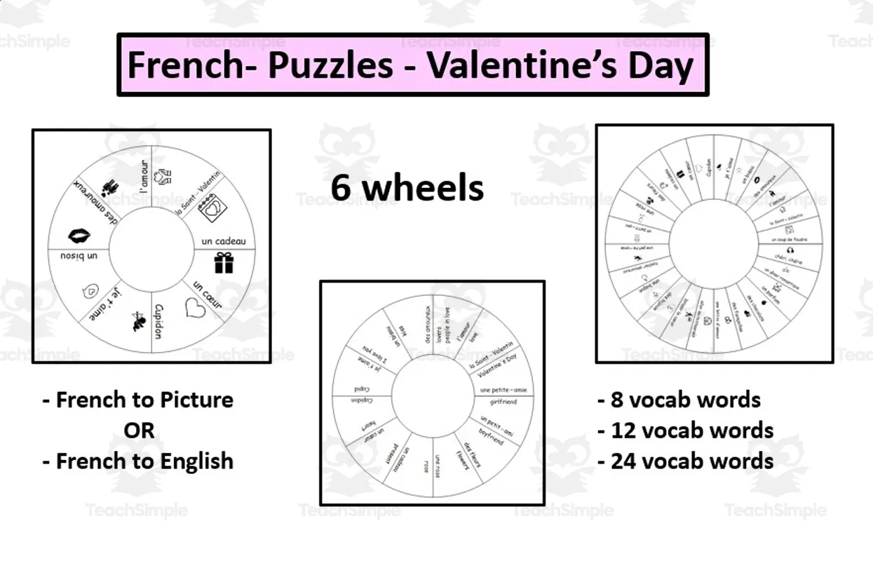 French- Wheel Puzzles- Valentine's Day by Teach Simple