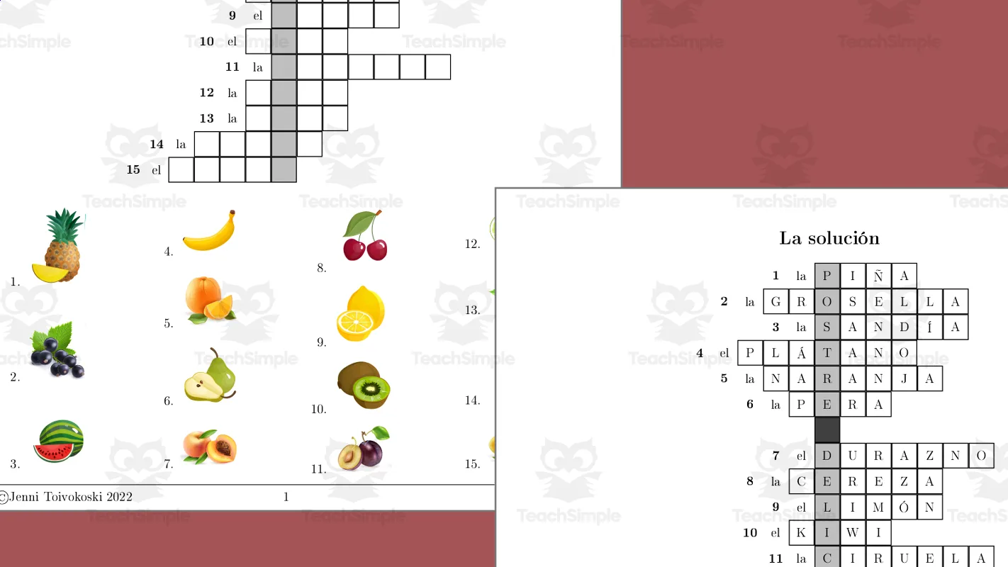 Fruits and Berries Crossword Spanish - Nombra las Frutas y Bayas by ...