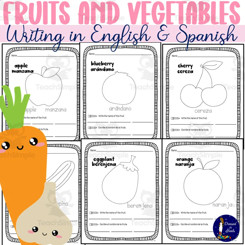 Fruits and Vegetables Writing in English and Spanish by Teach Simple