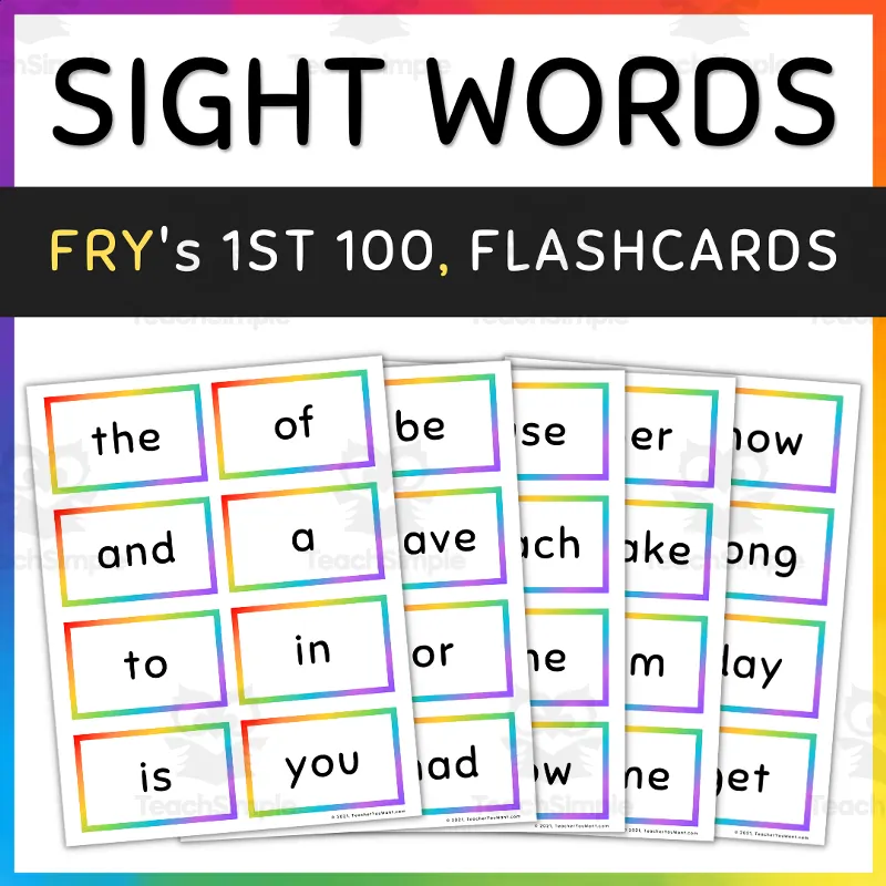 Fry Sight Words Flash Cards Rainbow Borders, 1st 100 by Teach Simple