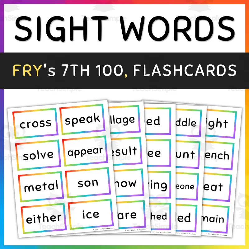 Fry Sight Words Flash Cards Rainbow Borders, 7th 100 by Teach Simple