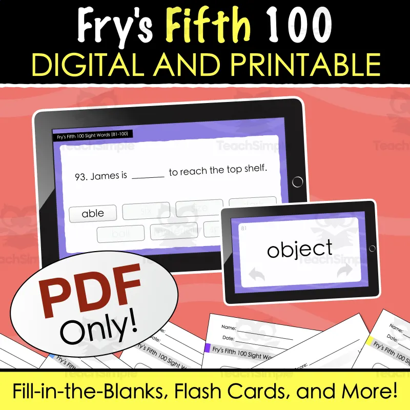 Fry's Fifth 100 Sight Words - Digital and Printable Fill-in-the-Blanks ...
