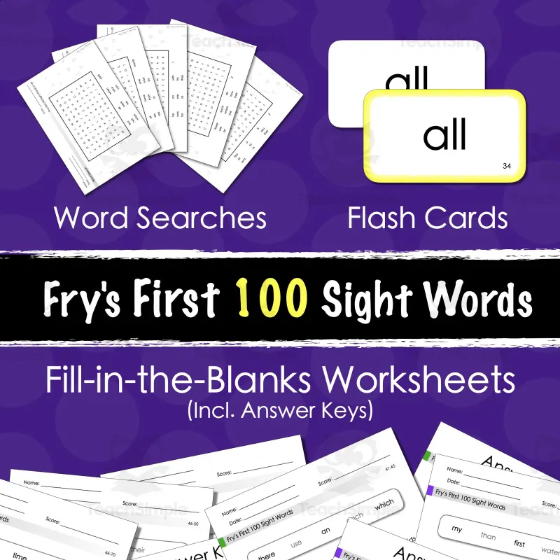 Fry's First 100 Sight Words Fill-in-the-Blanks by Teach Simple
