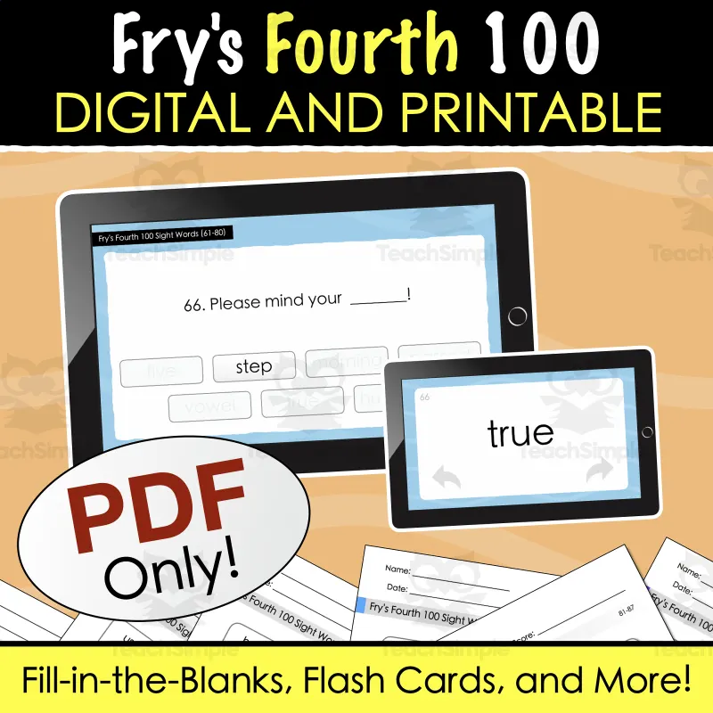 Fry's Fourth 100 Sight Words - Digital and Printable Fill-in-the-Blanks ...
