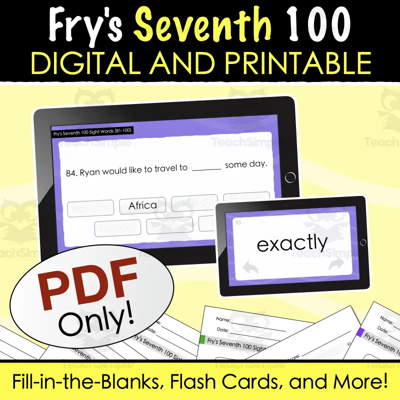 Fry's Seventh 100 Sight Words - Digital and Printable Fill-in-the ...