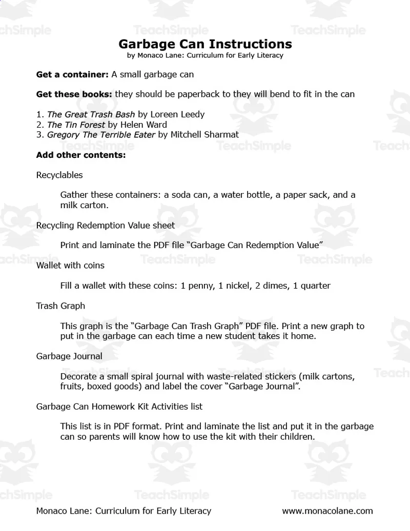 Garbage Can Homework Kit by Teach Simple