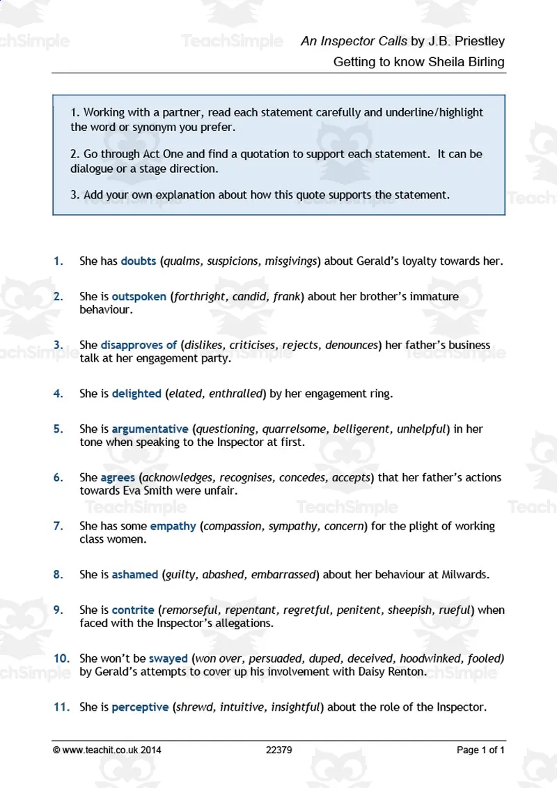 GCSE Literature: An Inspector Calls | Sheila Birling Analysis by Teach ...