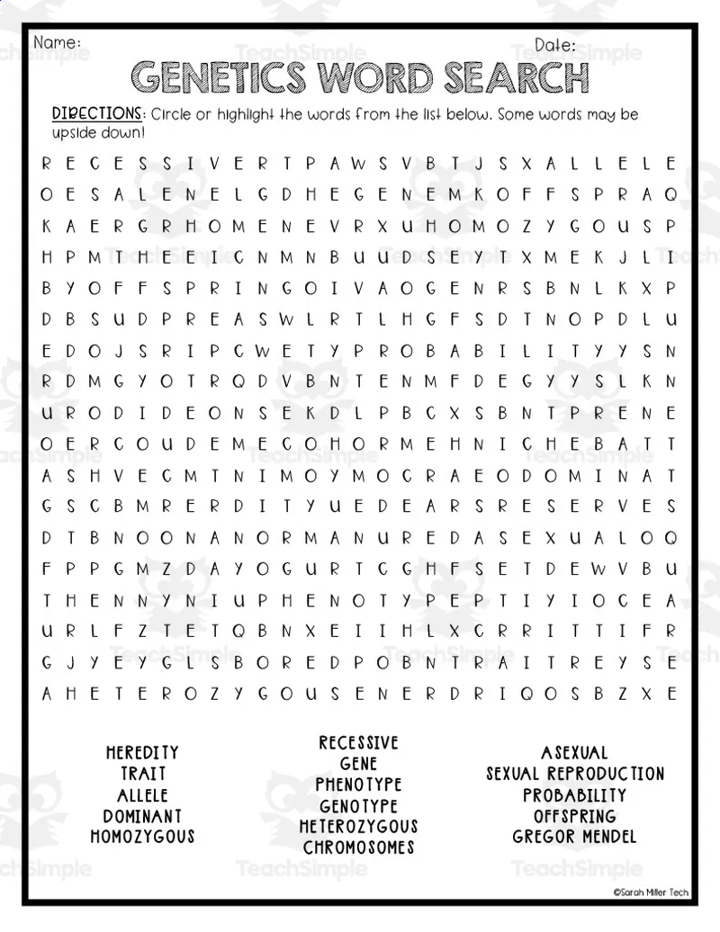Genetics Word Search Activity by Teach Simple