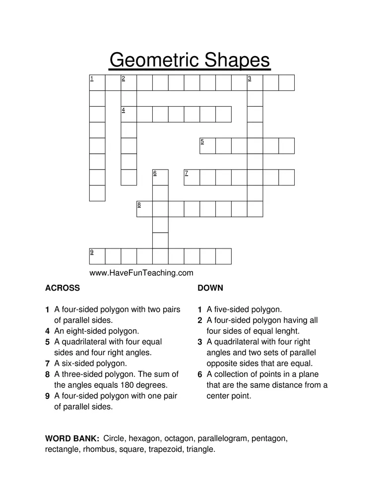 Geometric Shapes Crossword Puzzle by Teach Simple