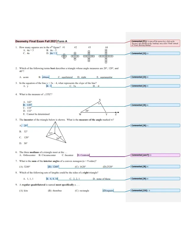 Geometry Final Exam with Answer Key (Fall) by Teach Simple