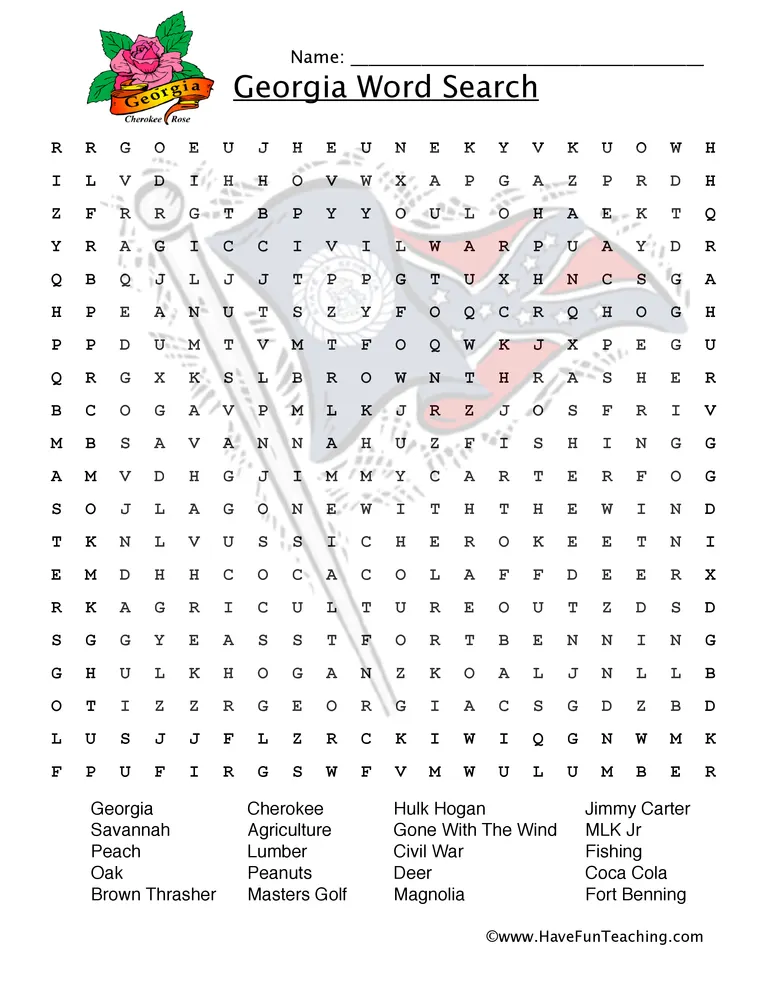 Georgia Word Search Worksheet by Teach Simple