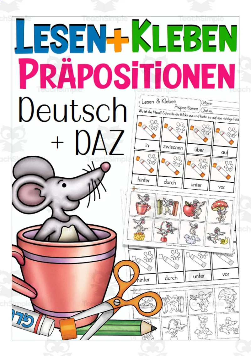German Cut & Glue Activity: Prepositions by Teach Simple