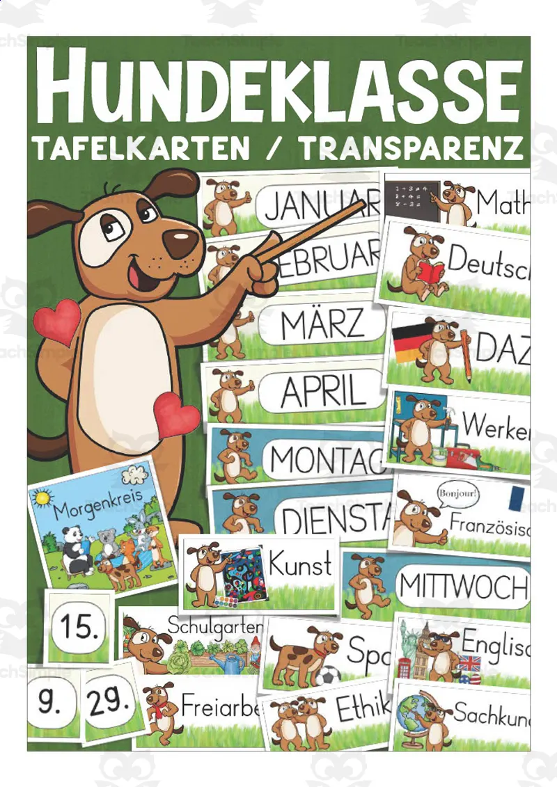 German: Dog Themed Class Material | Blackboard Cards & Blank Templates ...