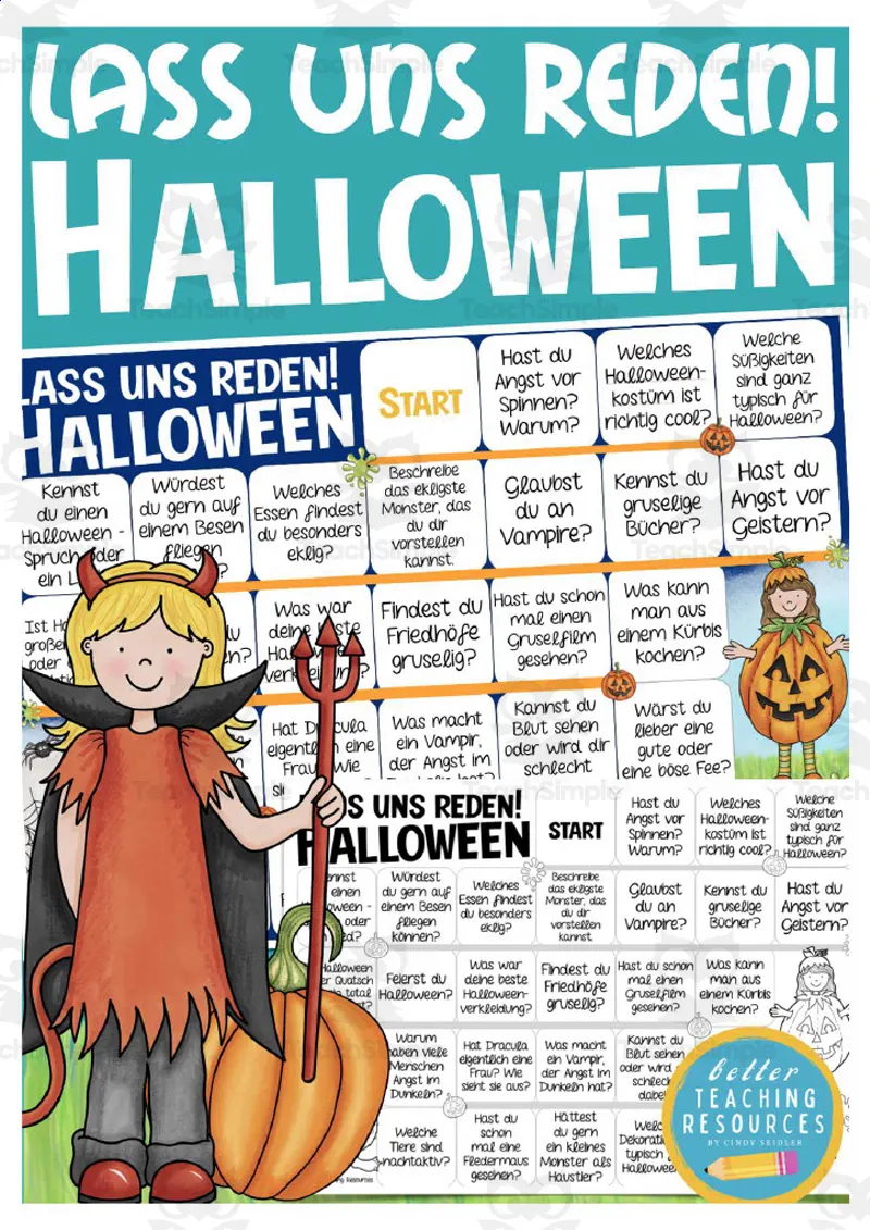 German: Let's Talk About Halloween Board Game by Teach Simple