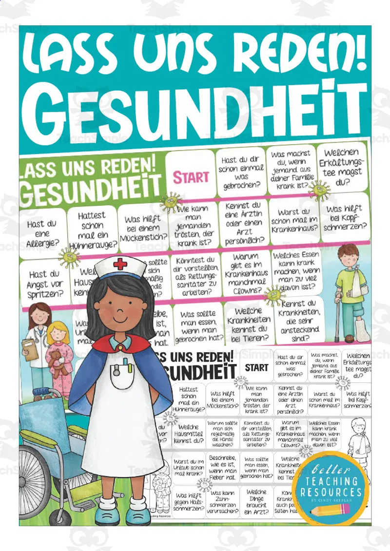 German: Let's Talk About Health Board Game by Teach Simple
