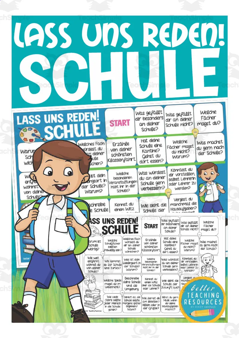 German: Let's Talk About School Board Game by Teach Simple