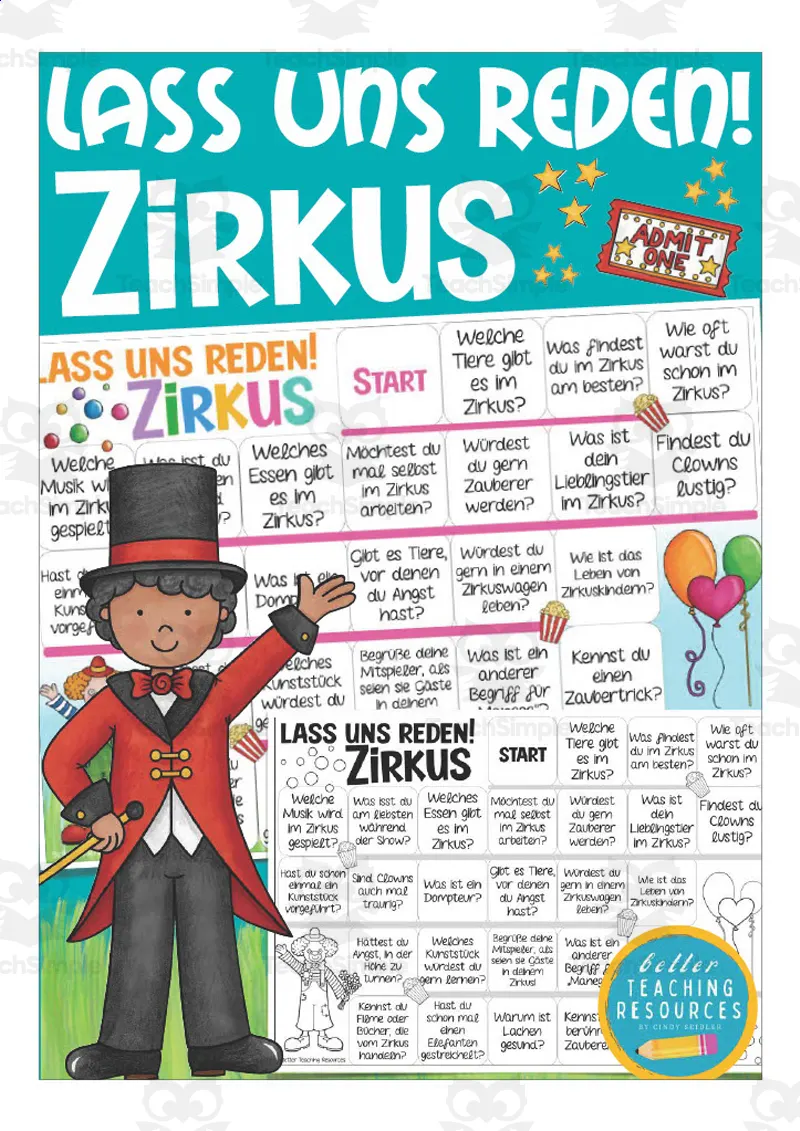 German: Let's Talk About the Circus Board Game by Teach Simple
