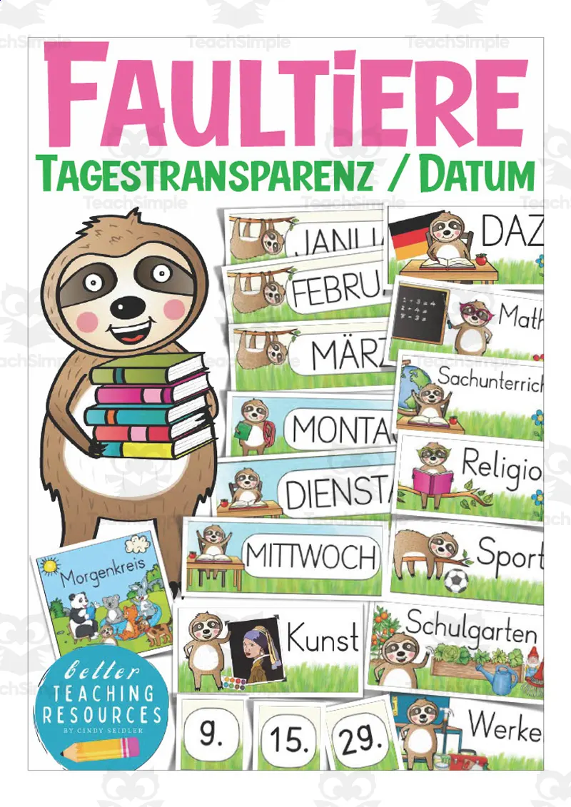 German: Sloth Themed Class Material | Blackboard Cards & Blank ...
