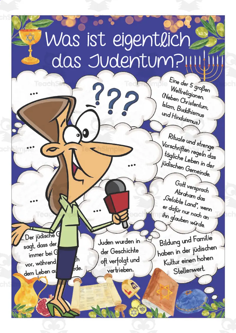 German: What is Judaism? | Fact Sheet Poster and Writing by Teach Simple