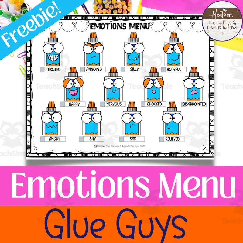 Glue Bottle Feelings Faces Menu-- Reference Poster and Emotions Chart ...