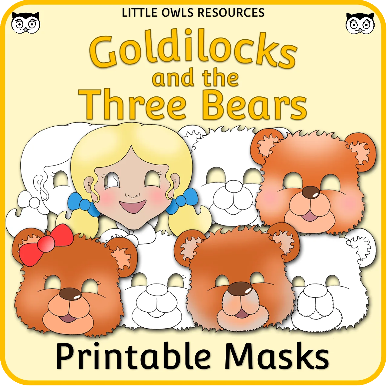 Goldilocks and the Three Bears Mask - Full Color and Colouring versions ...