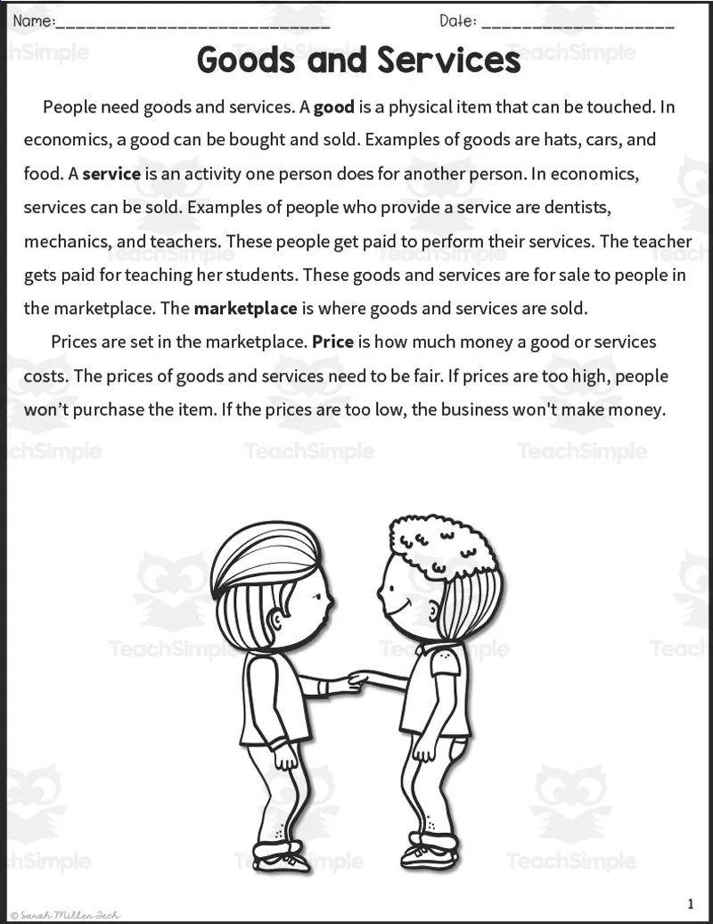 Goods and Services Reading Packet by Teach Simple