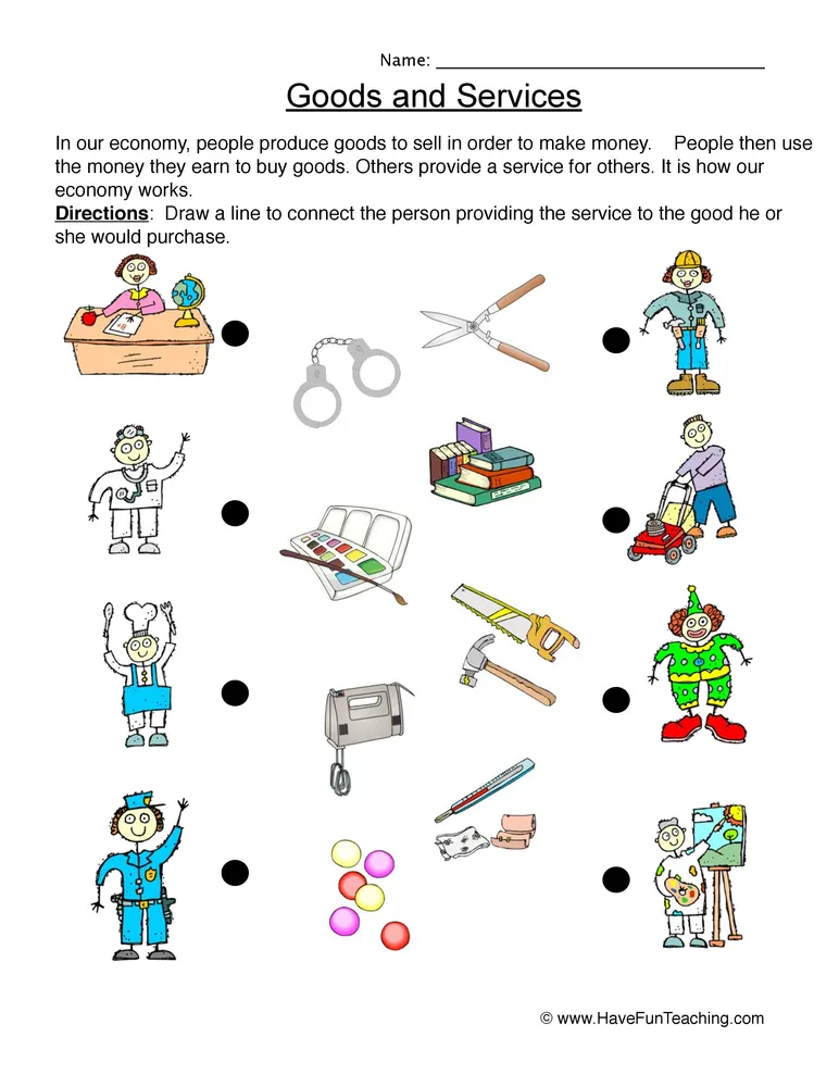 Goods and Services Worksheet by Teach Simple