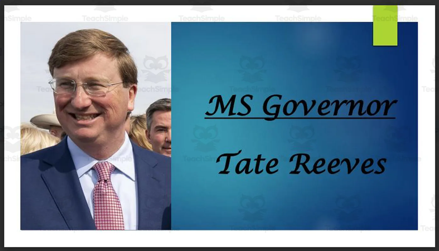 Governor Tate Reeves (MS) Biography PowerPoint by Teach Simple