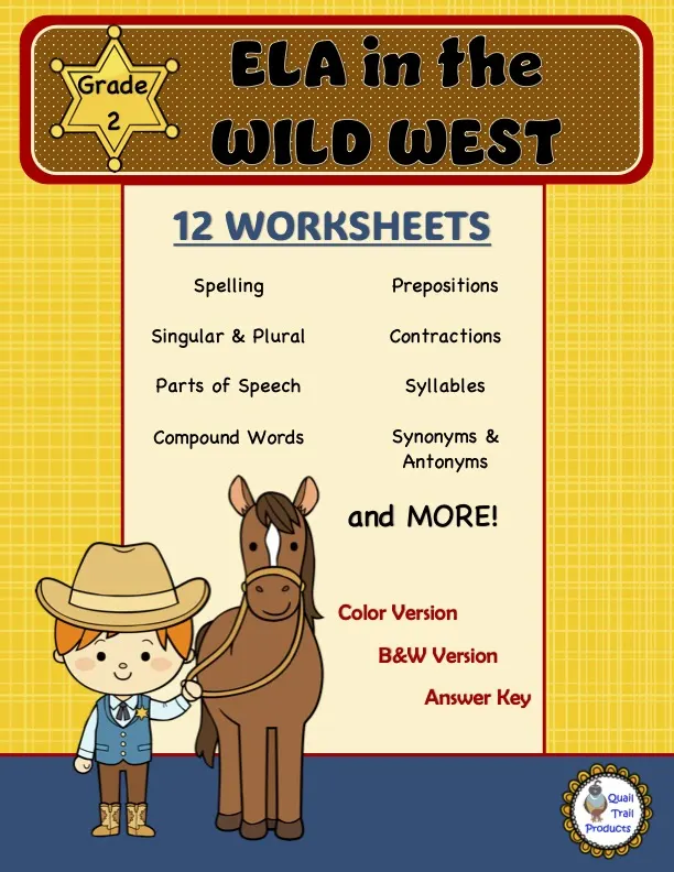 Grade 2 ELA Worksheets - Wild West Theme by Teach Simple