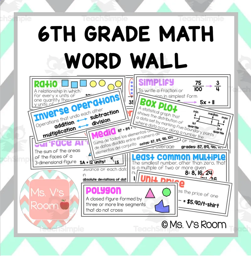 Grade 6 Math Word Wall BILINGUAL by Teach Simple