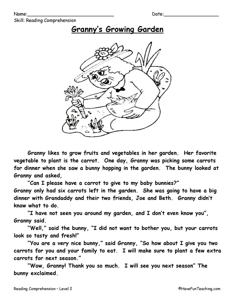 Granny's Growing Garden Reading Comprehension Worksheet by Teach Simple