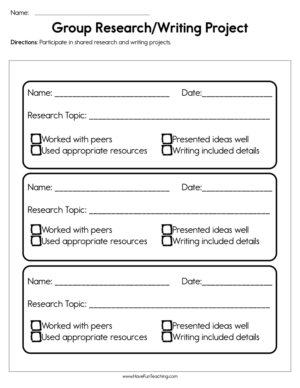 Group Research Writing Project Worksheet by Teach Simple